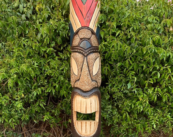5 Ft. Tiki Totem Tahitian Wood Mask Tropical Bar Patio Decor - Etsy