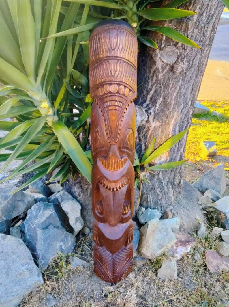 Hand Carved Hawaiian Style Tiki Tongue Totem Wooden Mask - Etsy