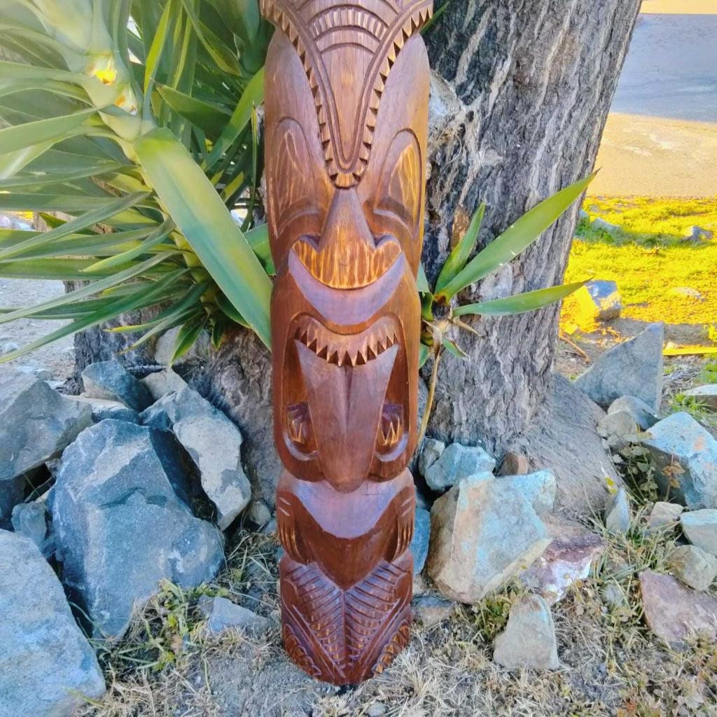 Hand Carved Hawaiian Style Tiki Tongue Totem Wooden Mask - Etsy