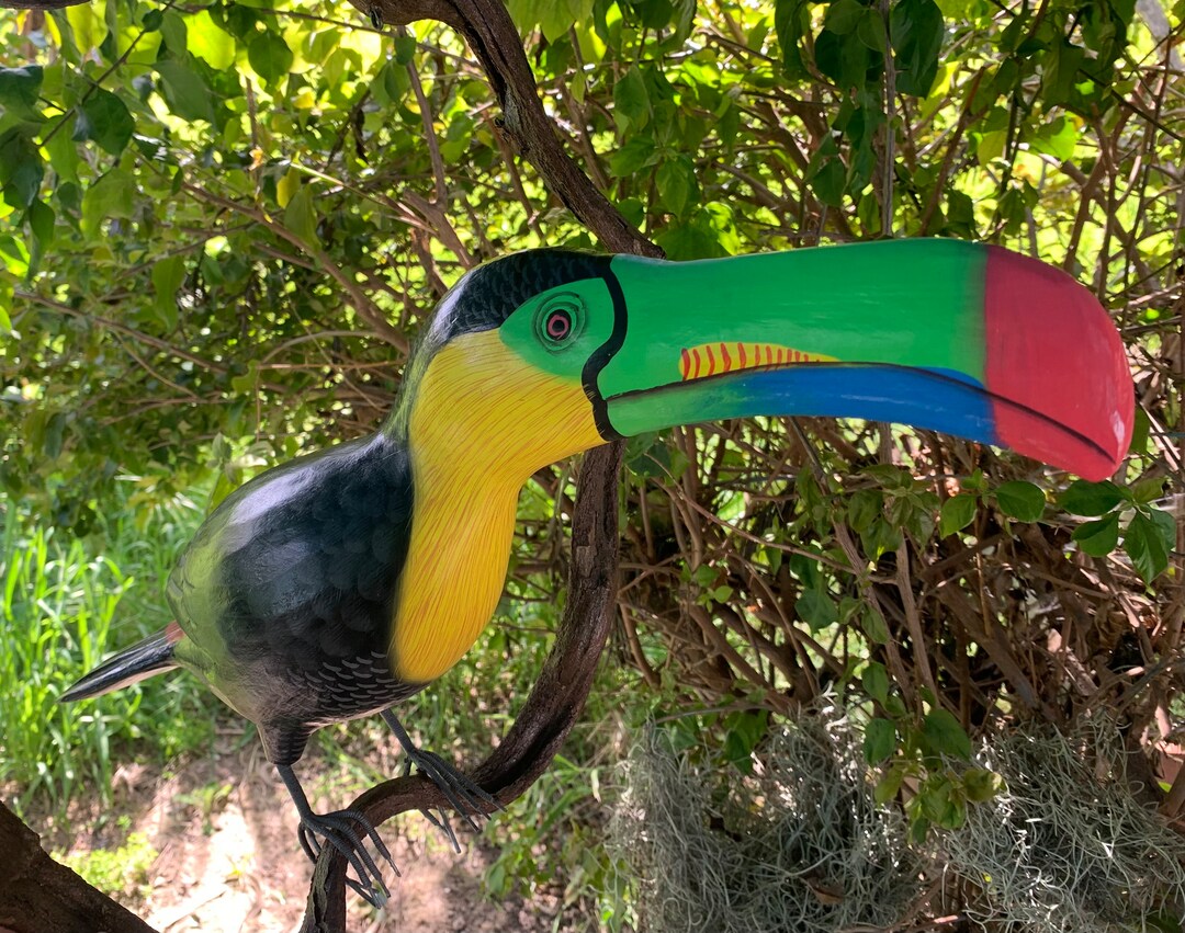 Green and Yellow Toucan Handcrafted Wood Hanging Bird Statue 20in Beak ...