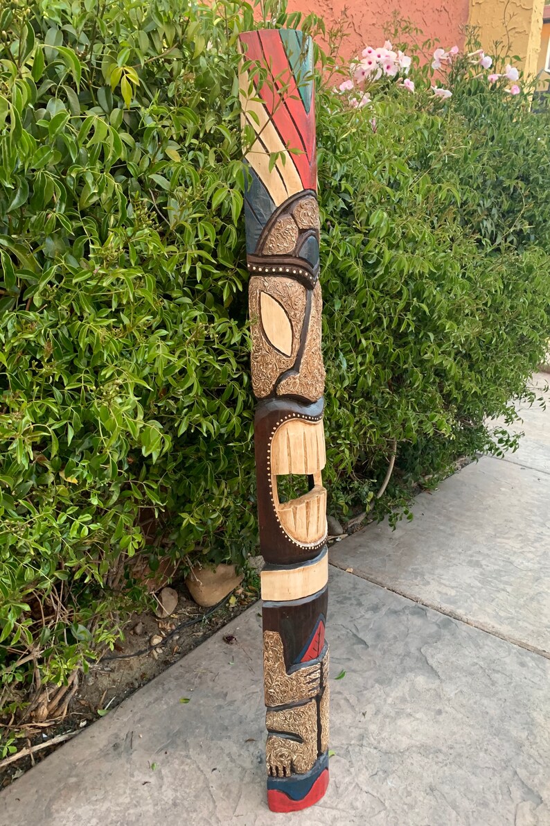 5 Ft. Tiki Totem Tahitian Wood Mask Tropical Bar Patio Decor | Etsy