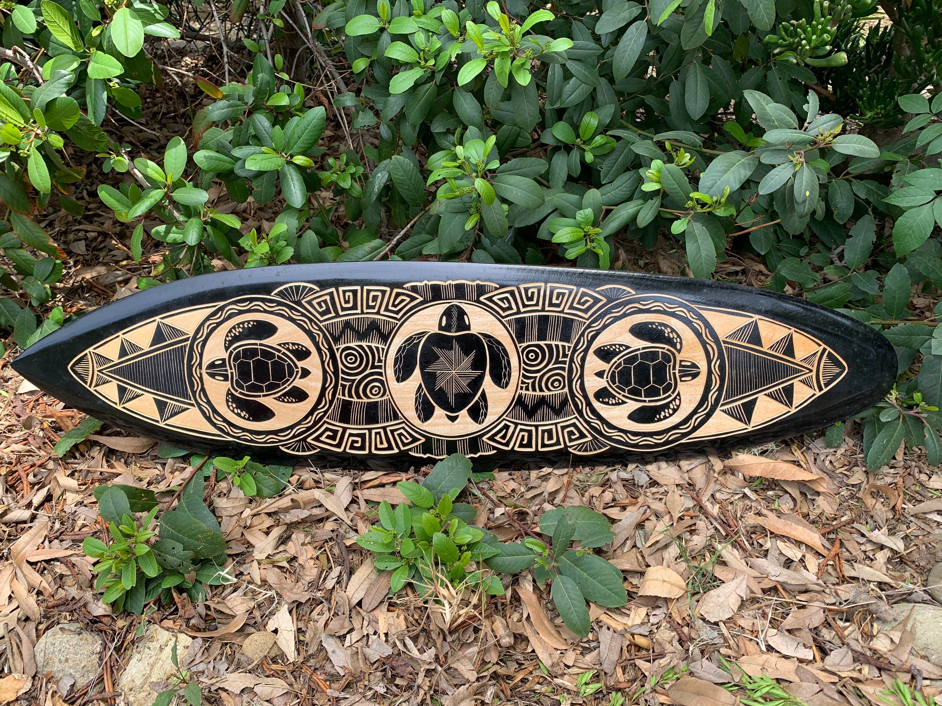 Tribal Turtle Surfboard Hono Hard Wood Carving Tropical | Etsy
