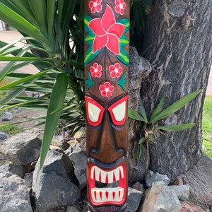 Tiki Plumeria Flowers Wood Mask Tropical Bar Patio Decor 39x 6in - Etsy