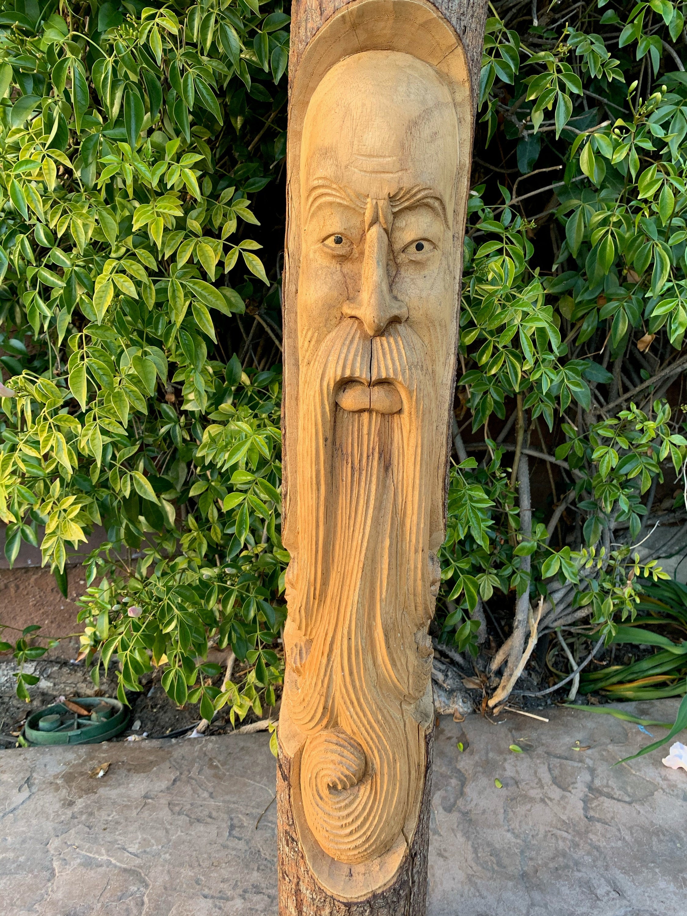 Green Man Wizard Tree Spirit Pine Wood Carving Full Log | Etsy