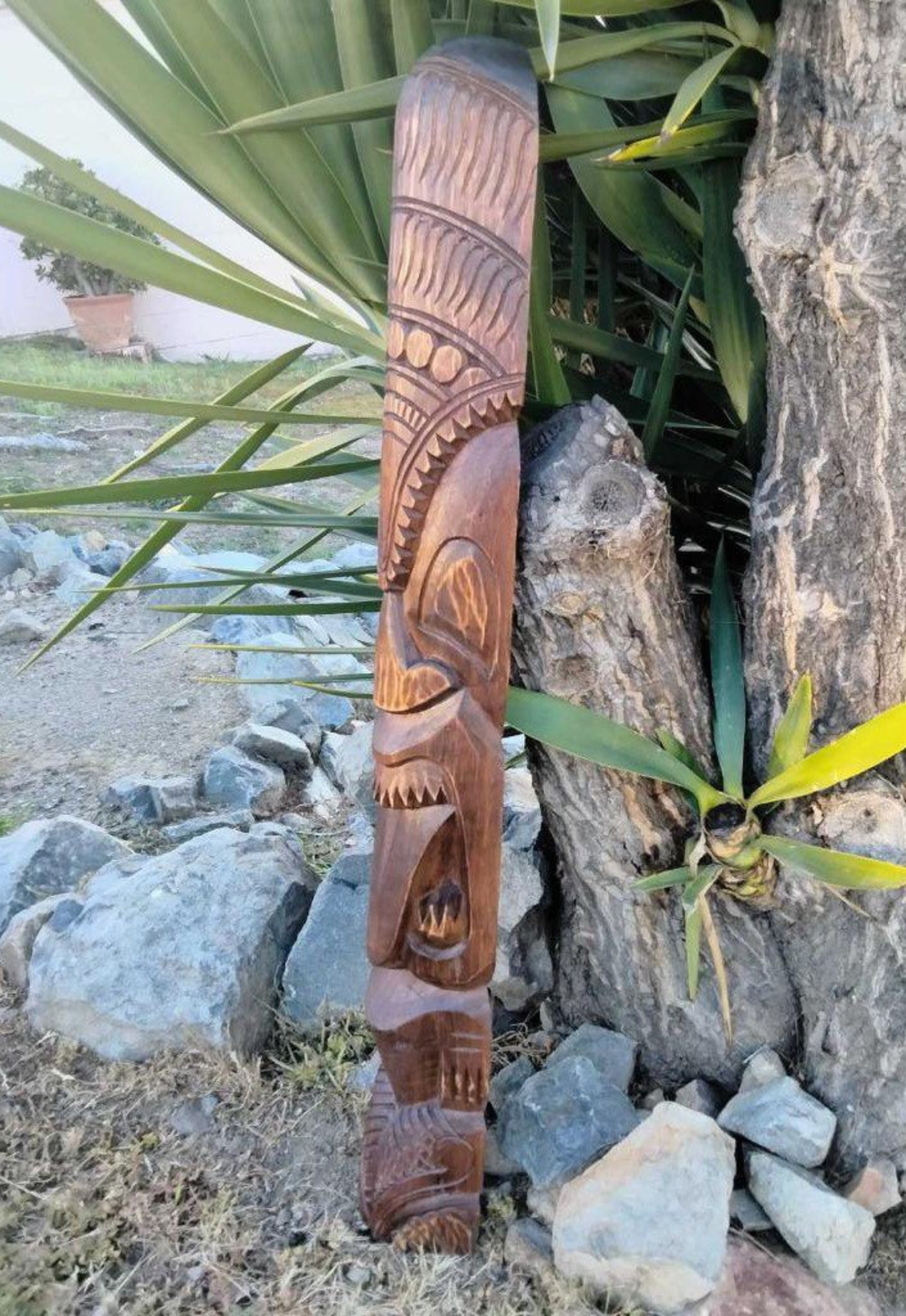 Hand Carved Hawaiian Style Tiki Tongue Totem Wooden Mask - Etsy