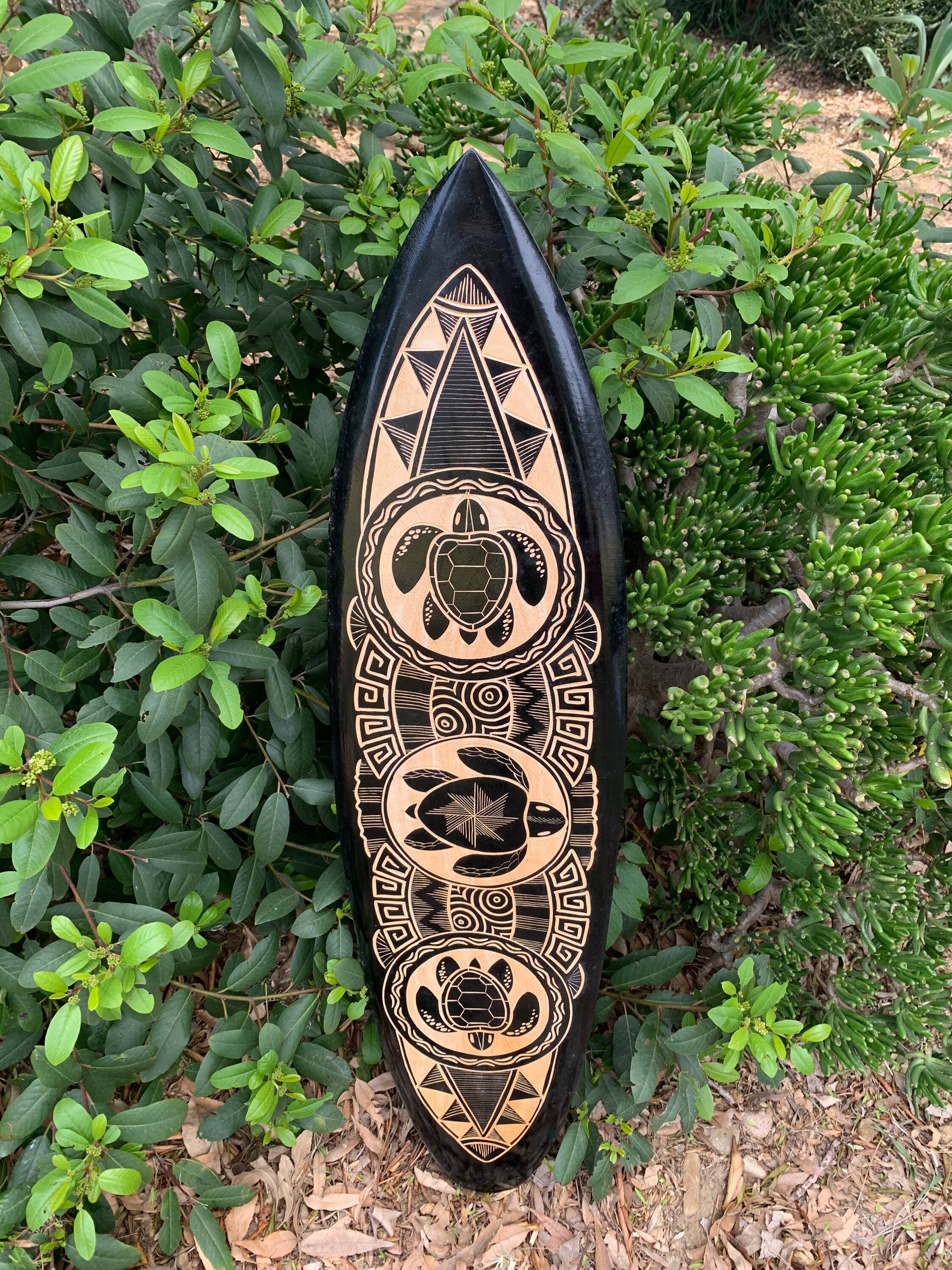 Tribal Turtle Surfboard Hono Hard Wood Carving Tropical | Etsy