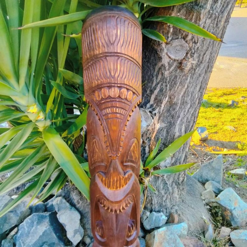 Hand Carved Hawaiian Style Tiki Tongue Totem Wooden Mask - Etsy