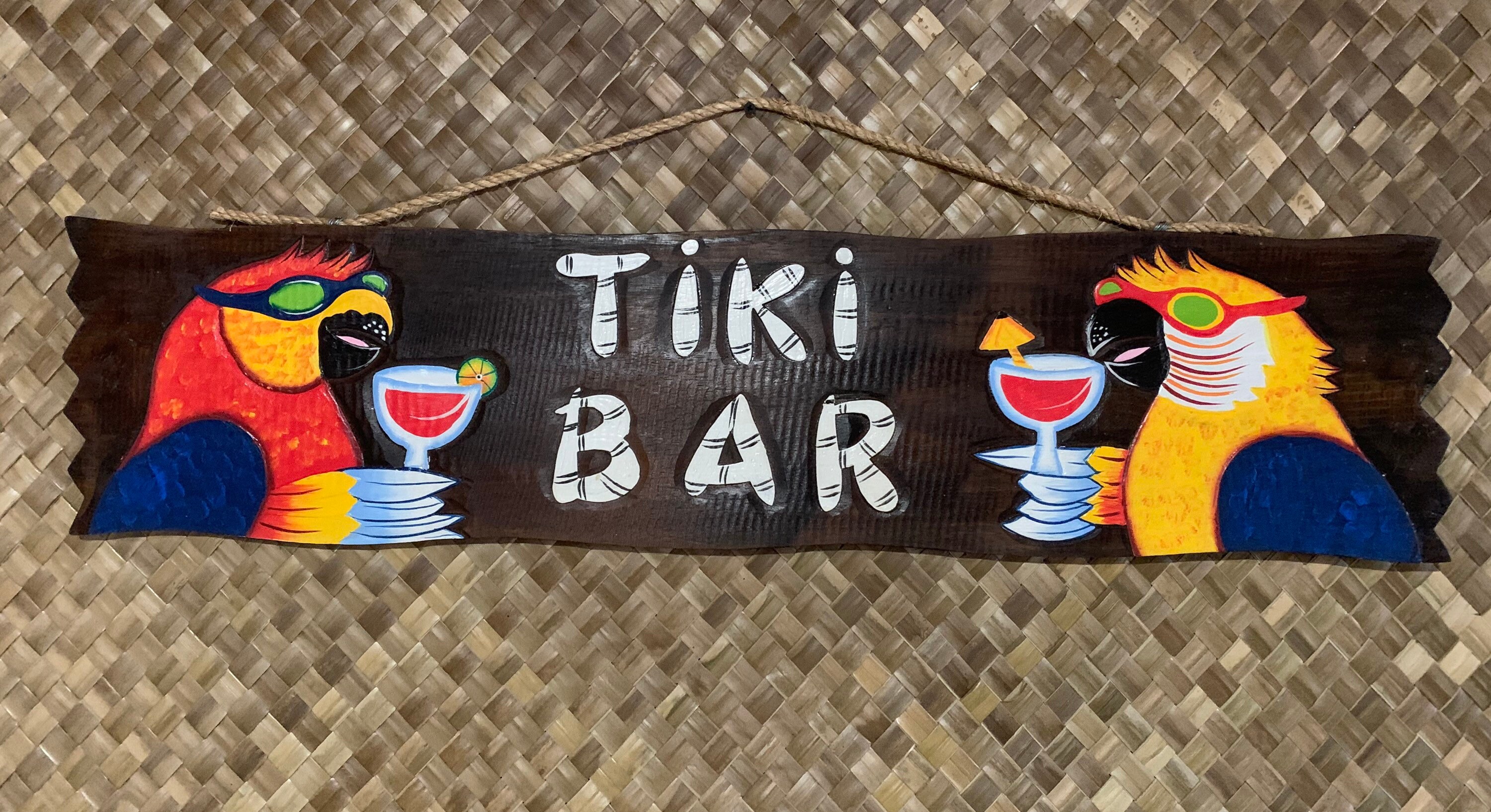 Tiki Bar Sign Tropical Drinking Parrots Wood Carved Bar Decor | Etsy
