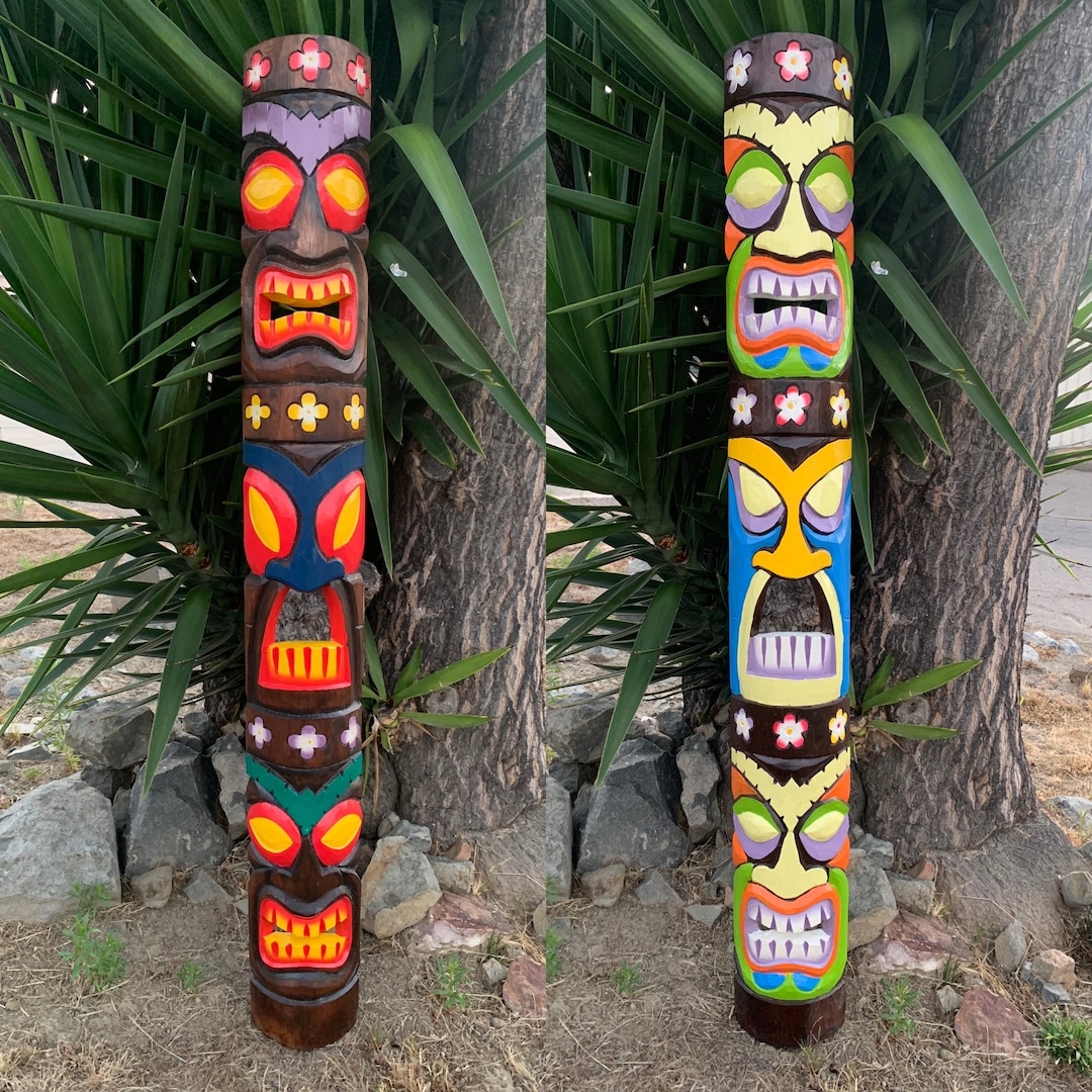 Set of 2 Tiki Totem Wood Masks Tropical Patio Bar Decor 60x 7 - Etsy