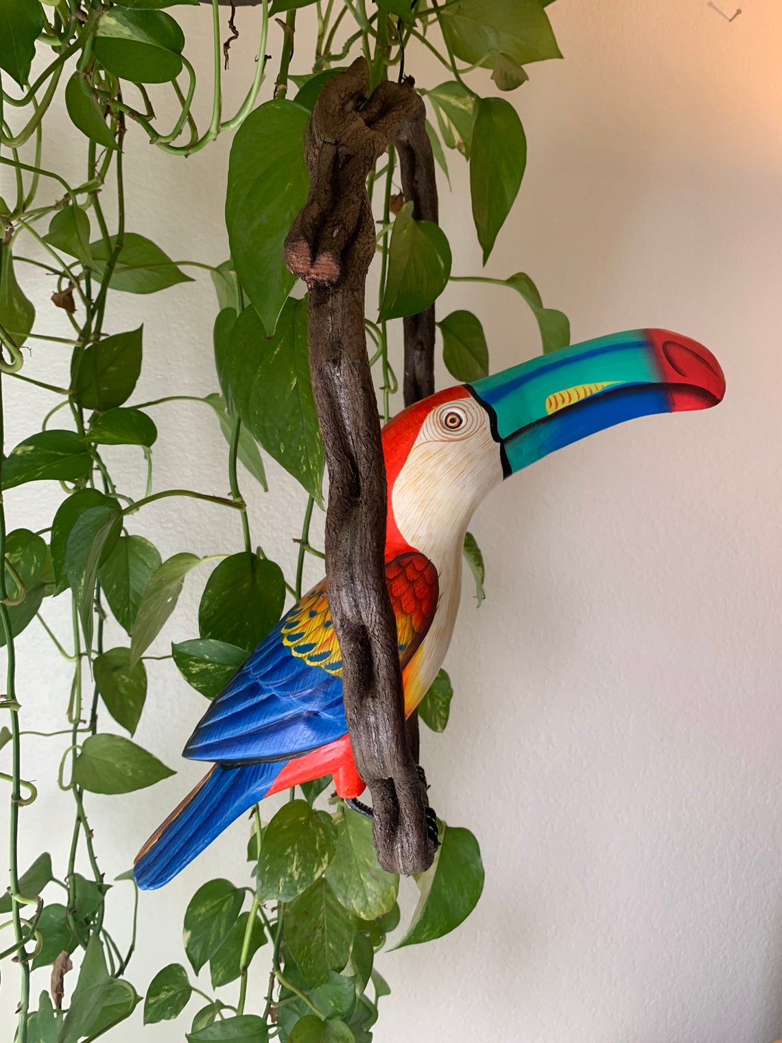 Colorful Toucan Handcrafted Wood Hanging Bird Statue | Etsy