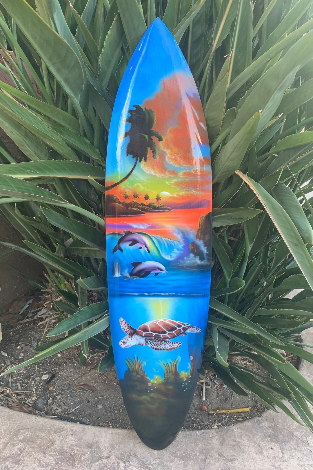 Tropical Ocean Sea Turtle Dolphin Airbrushed Mango Wood Decorative ...