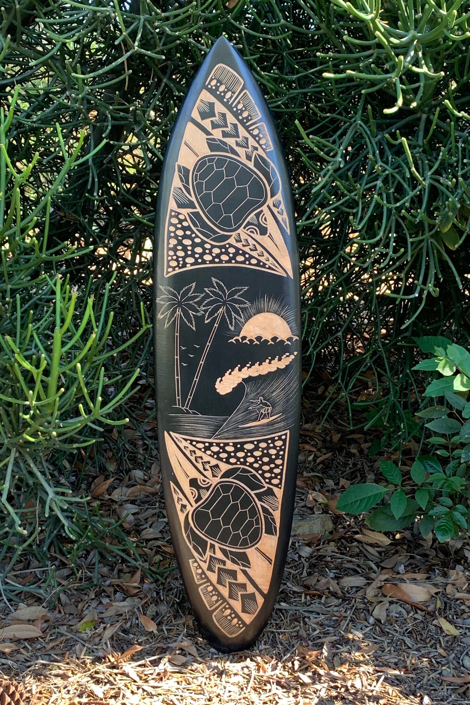 Seaturtle Surfer Tribal Surfboard Wood Carving Wall Plaque | Etsy