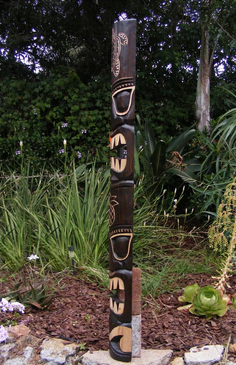 Tiki Hono Totem Wood Mask Tropical Patio Bar Decor 60x | Etsy