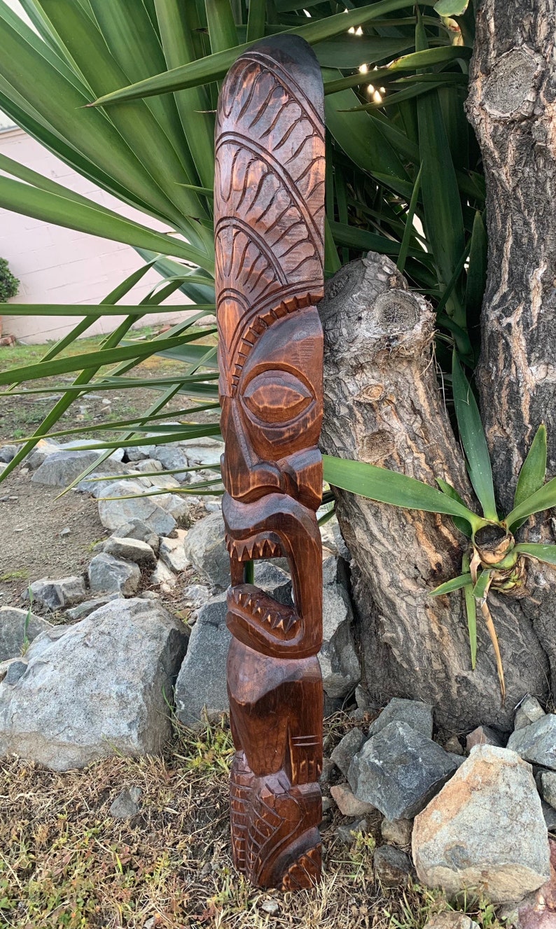 Hand Carved Hawaiian Style Tiki Tongue Totem Wooden Mask - Etsy