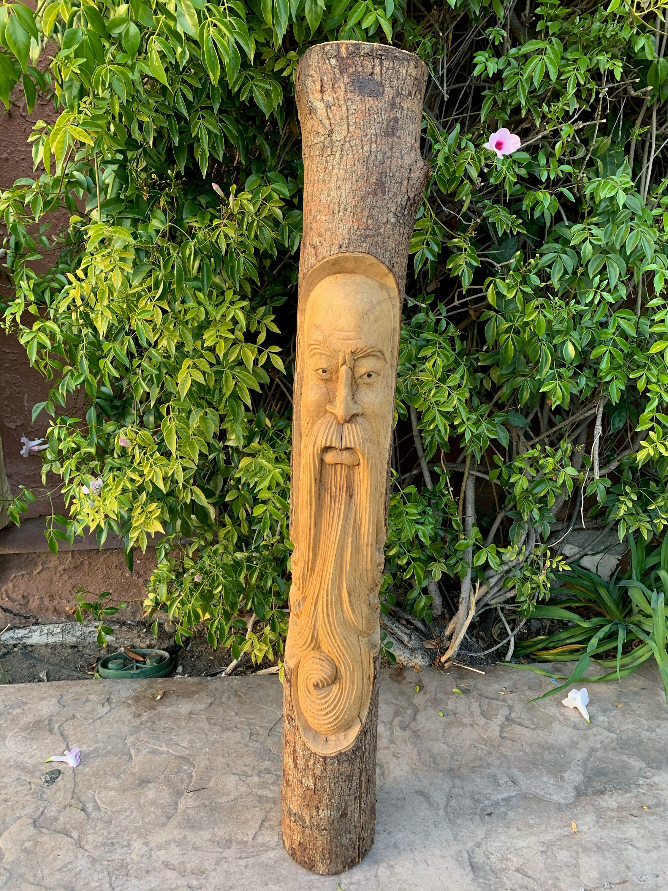 Green Man Wizard Tree Spirit Pine Wood Carving Full Log | Etsy