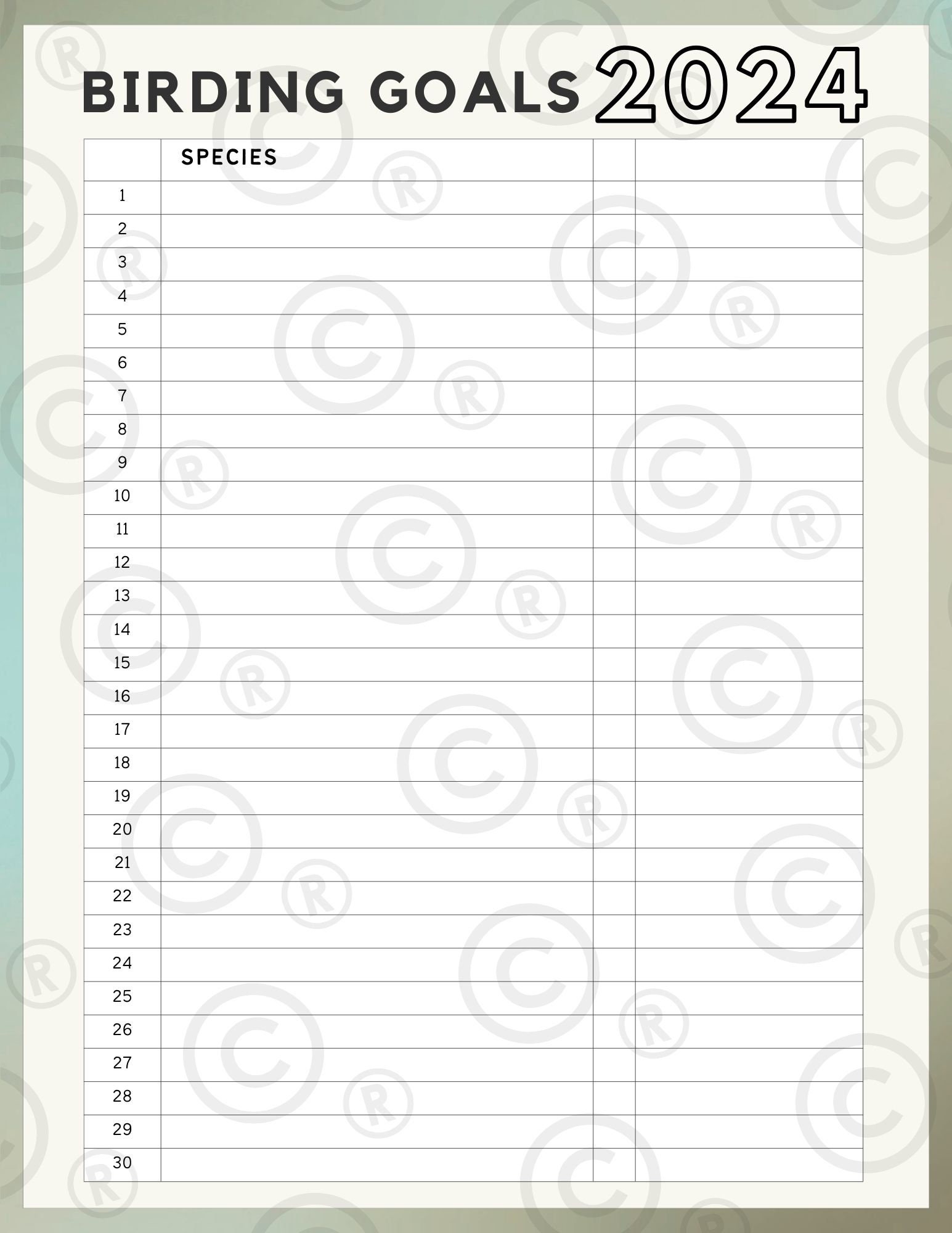 BIRDING GOALS / Birding Checklist for Bird Life List / Birding Big Year ...