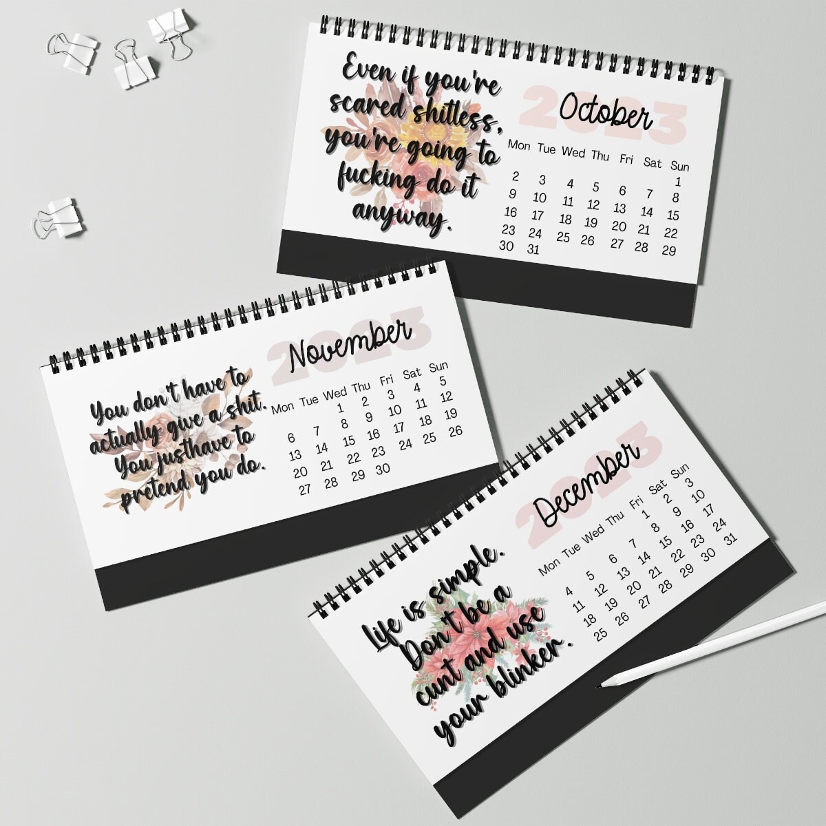 Twisted Motivation 2023 Desktop Calendar Funny Sassy Vintage Watercolor ...