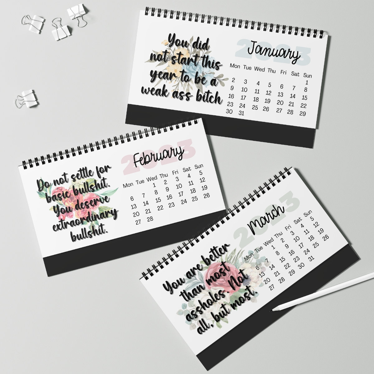 Twisted Motivation 2023 Desktop Calendar Funny Sassy Vintage Watercolor ...
