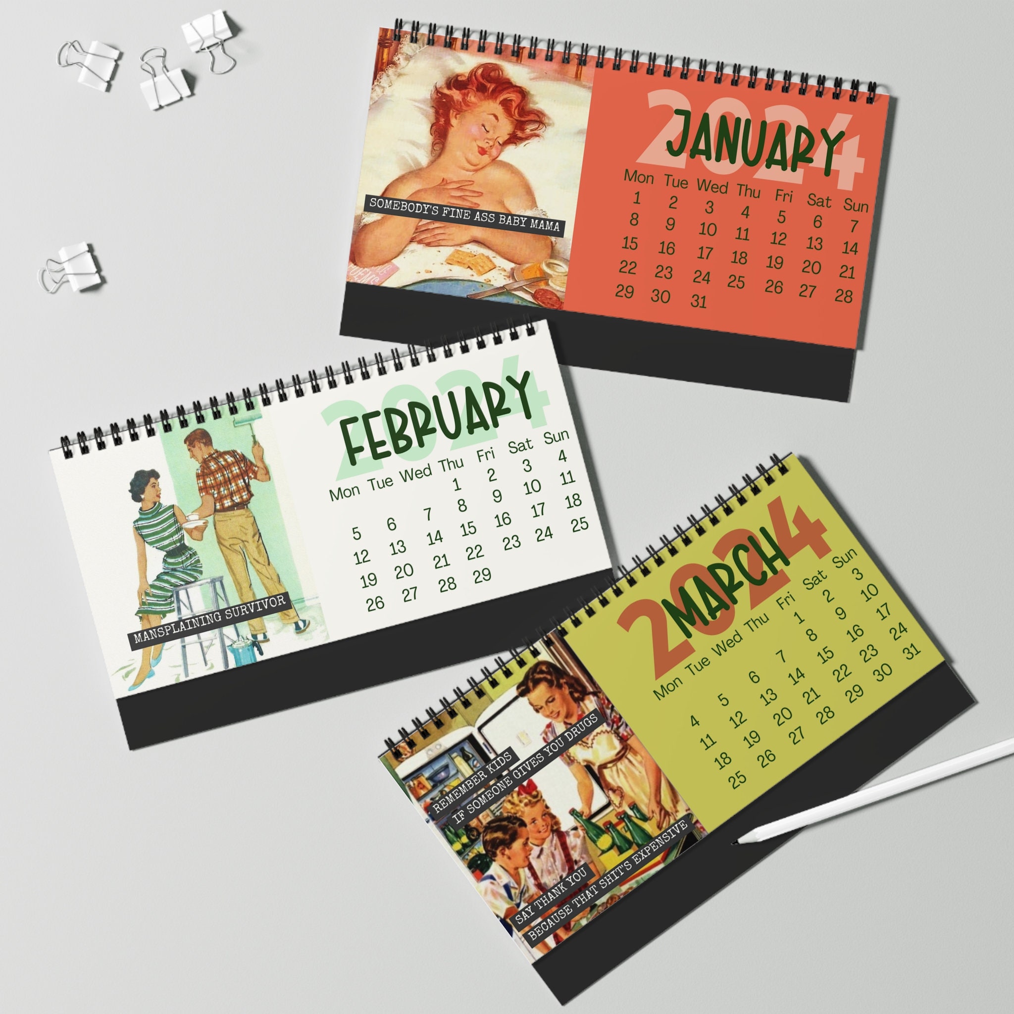 2024 Desktop Calendar Sh*tty Housewife Funny Sassy Vintage MCM Mid ...