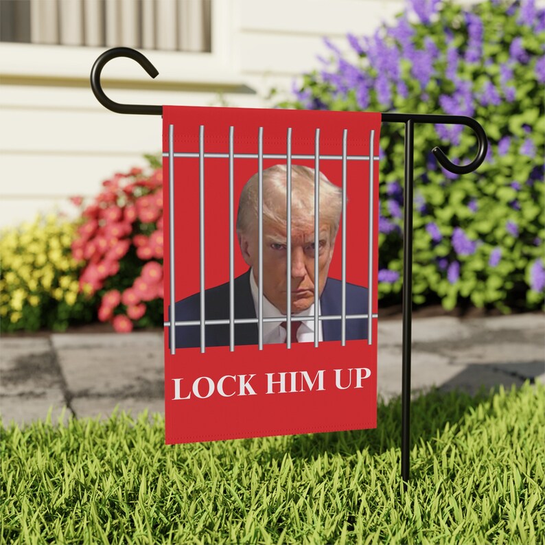 Liberal Lawn Sign Trump Mugshot Lock Him up Yard Flag Anti MAGA Pro ...
