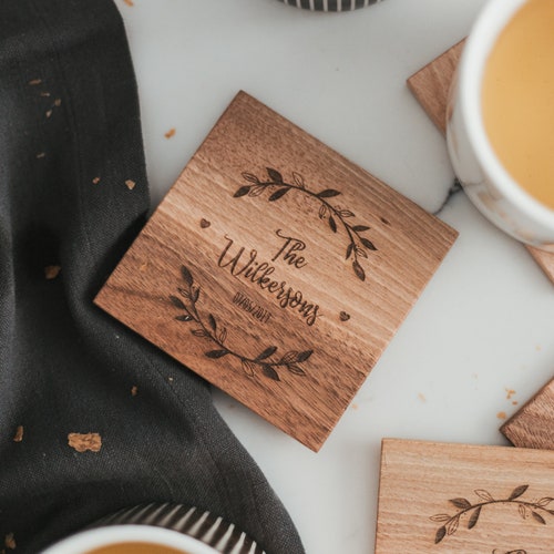 Custom Wood Coasters Personalized Engraved Coaster Set W/ | Etsy