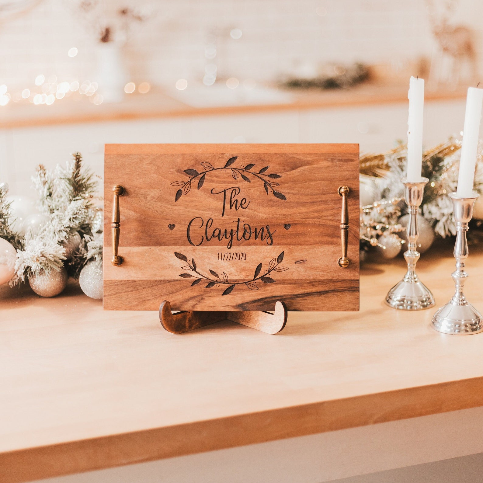 Wooden Serving Tray With Handles Personalized Gift Rustic - Etsy