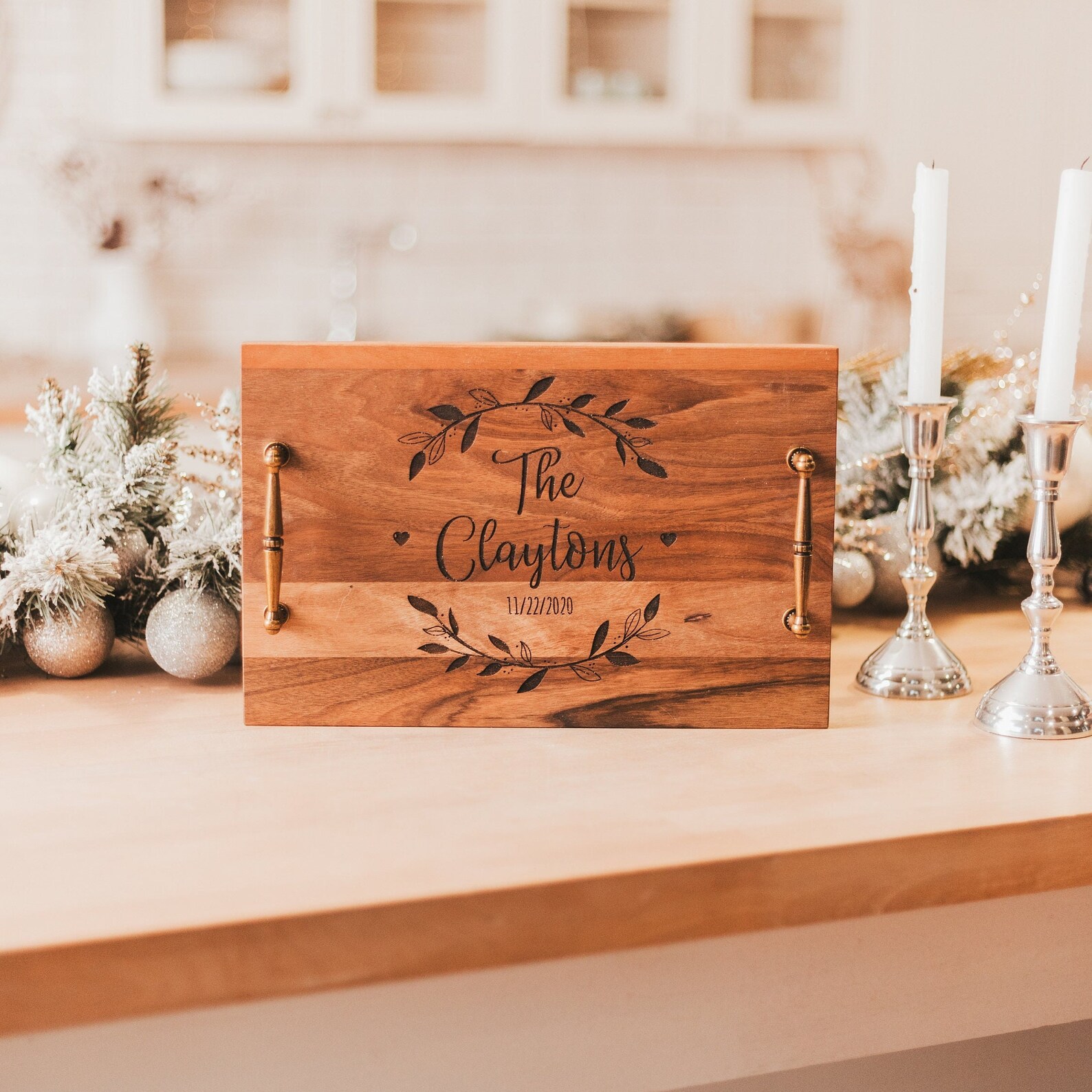Wooden Serving Tray With Handles Personalized Gift Rustic - Etsy