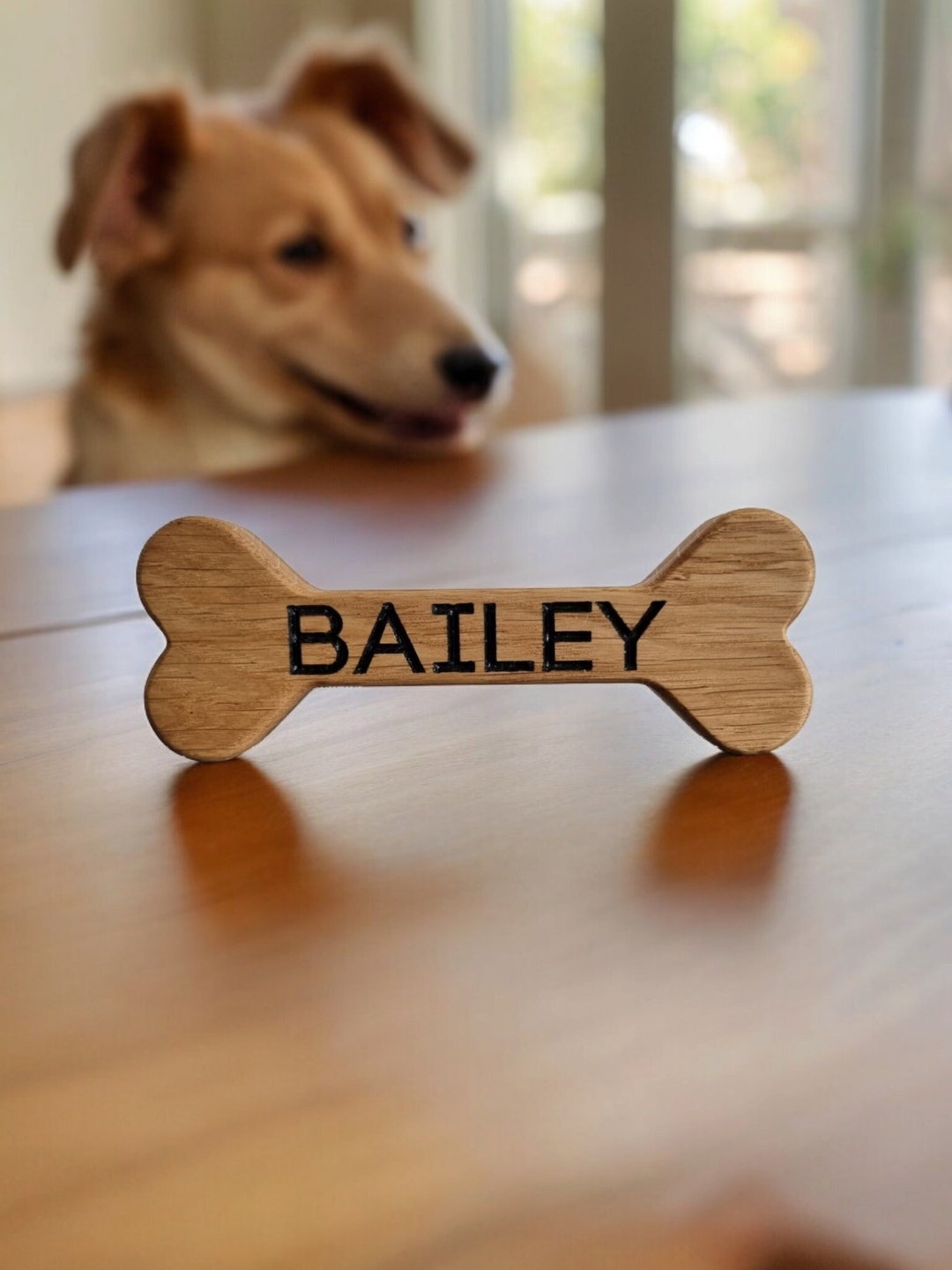 Personalised Wooden Dog Bone With Name Carved in Solid Oak - Etsy