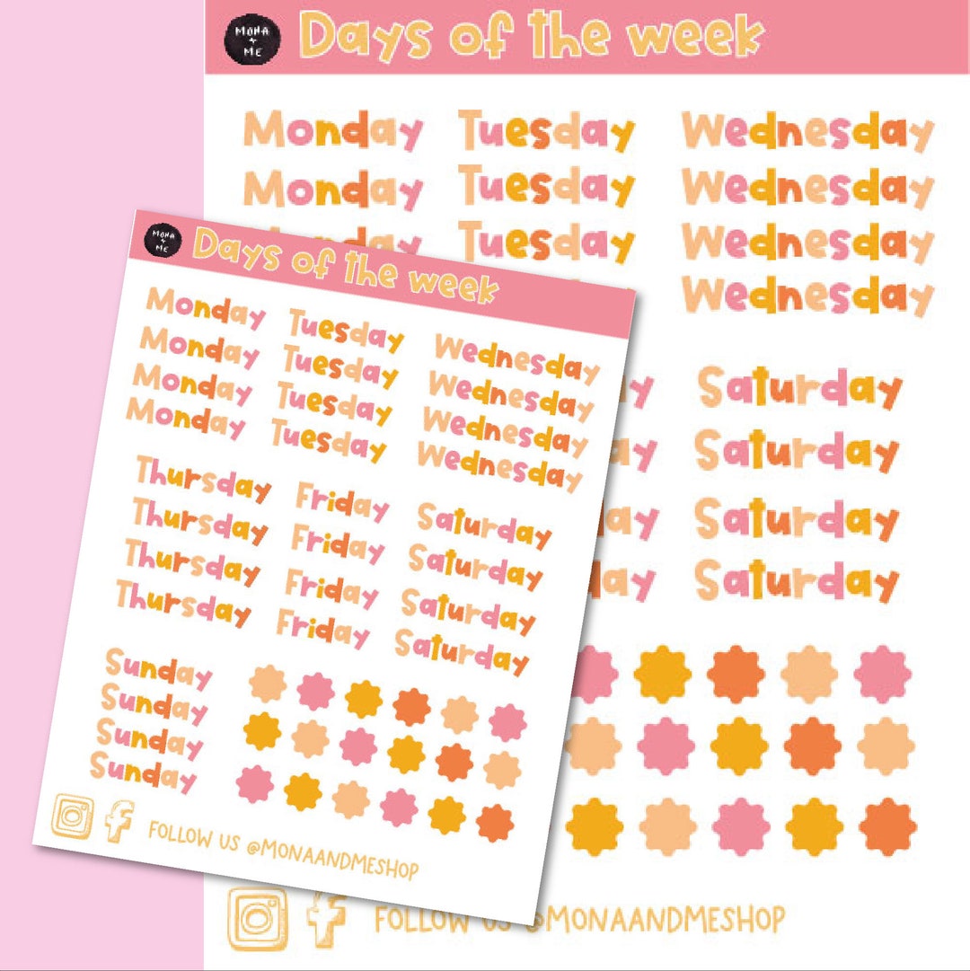 Days of the Week Planner Stickers. Diary Stickers. Days of the Week ...