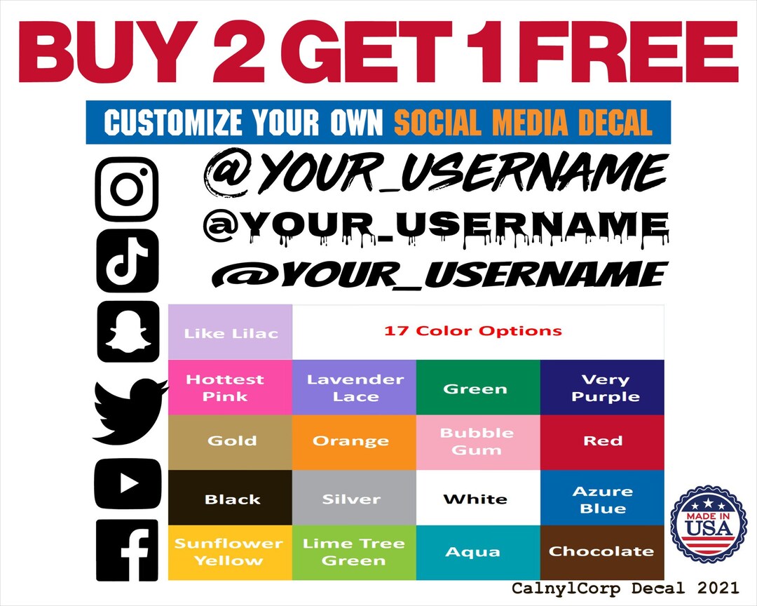 Custom Social Media Decal Stickers - Customized Name Username Logo ...