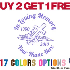 In Loving Memory Cross With Flowers Premium Waterproof Vinyl Decal ...