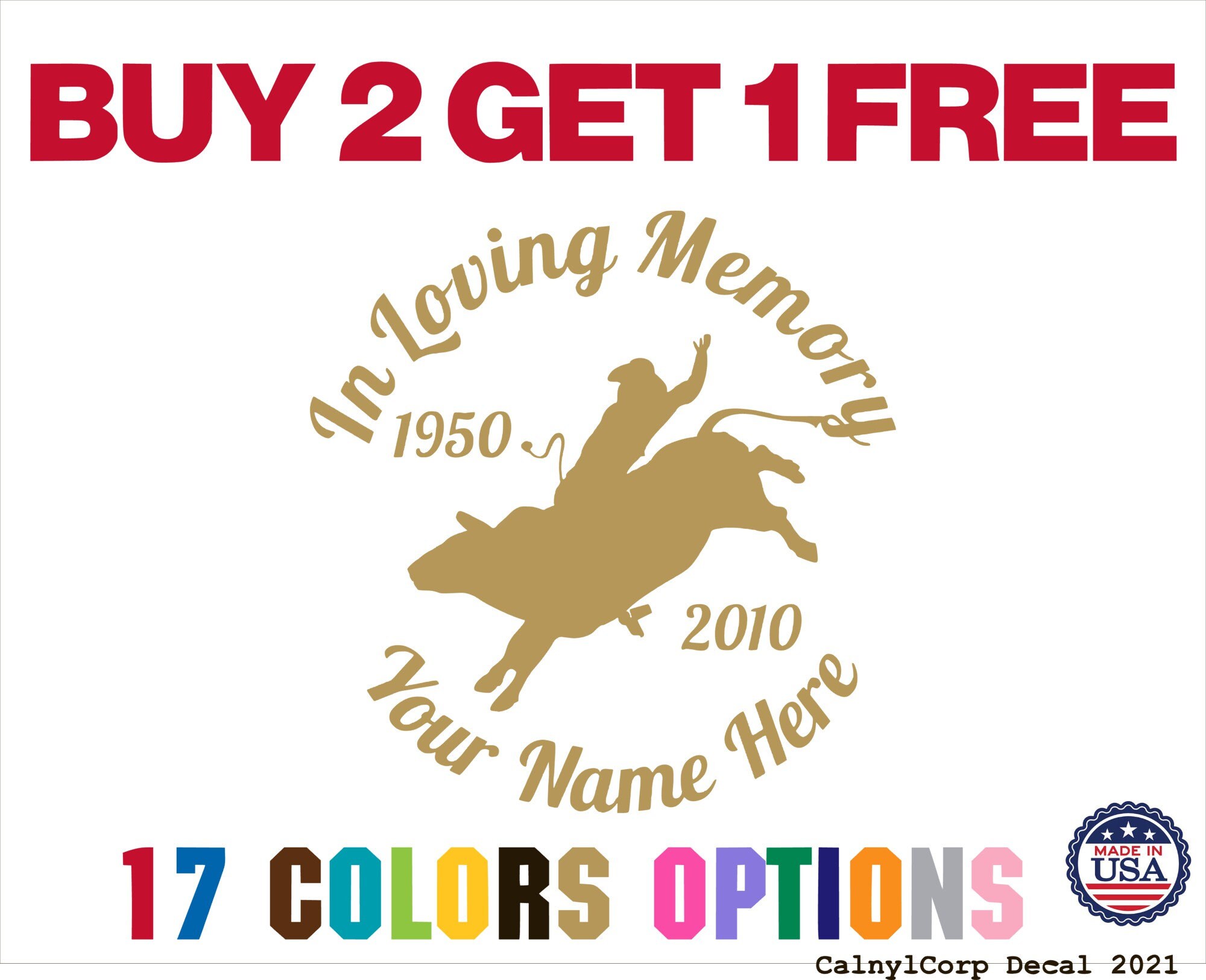 In Loving Memory Rodeo Cowboy Bull Rider Premium Waterproof Vinyl Decal ...