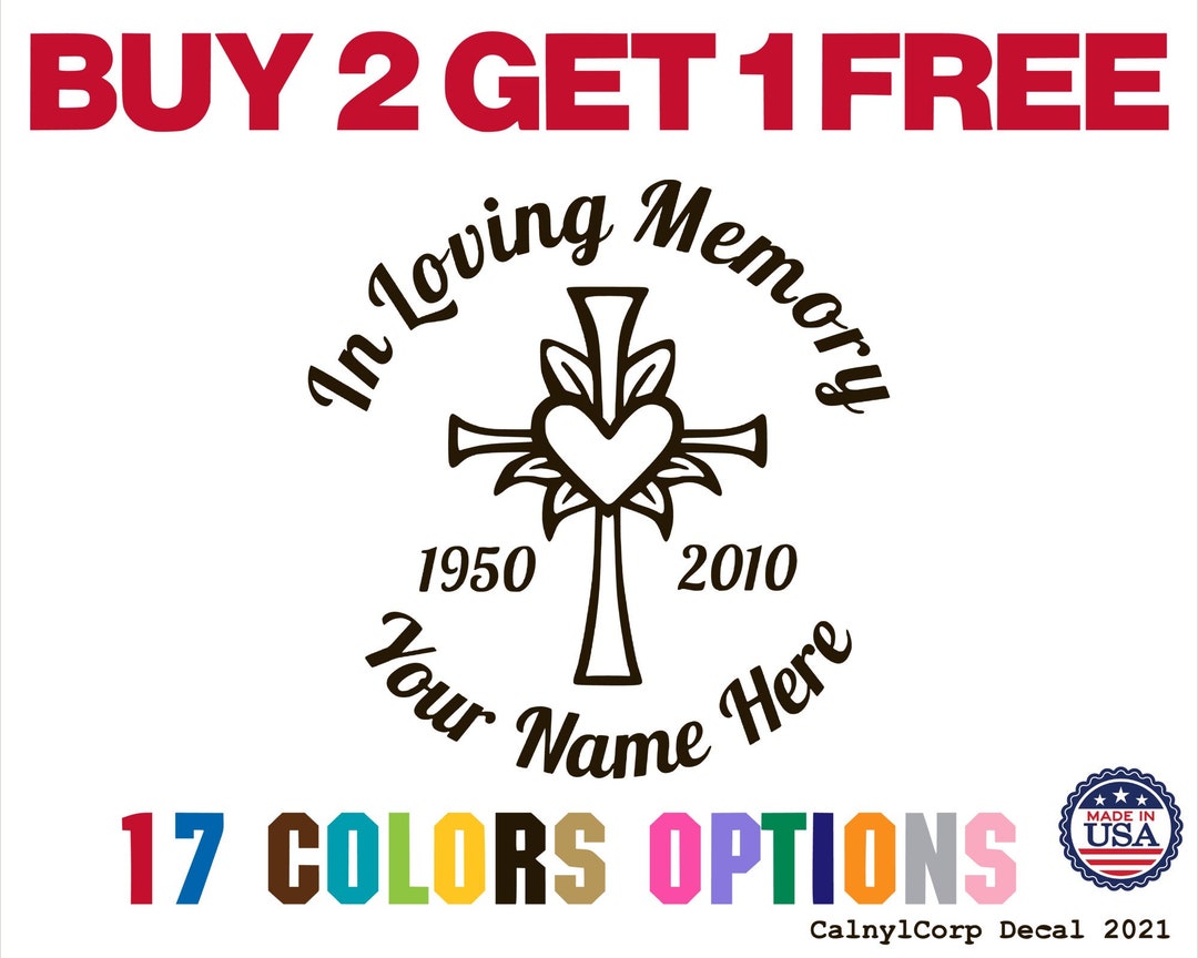 In Loving Memory Cross With Heart Premium Waterproof Vinyl Decal ...