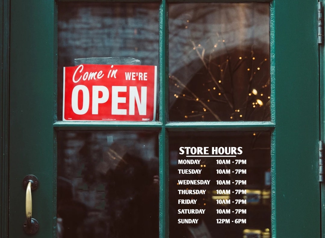 Store Hours Vinyl Decal - Custom Store Hours Decal - Store Front Window ...