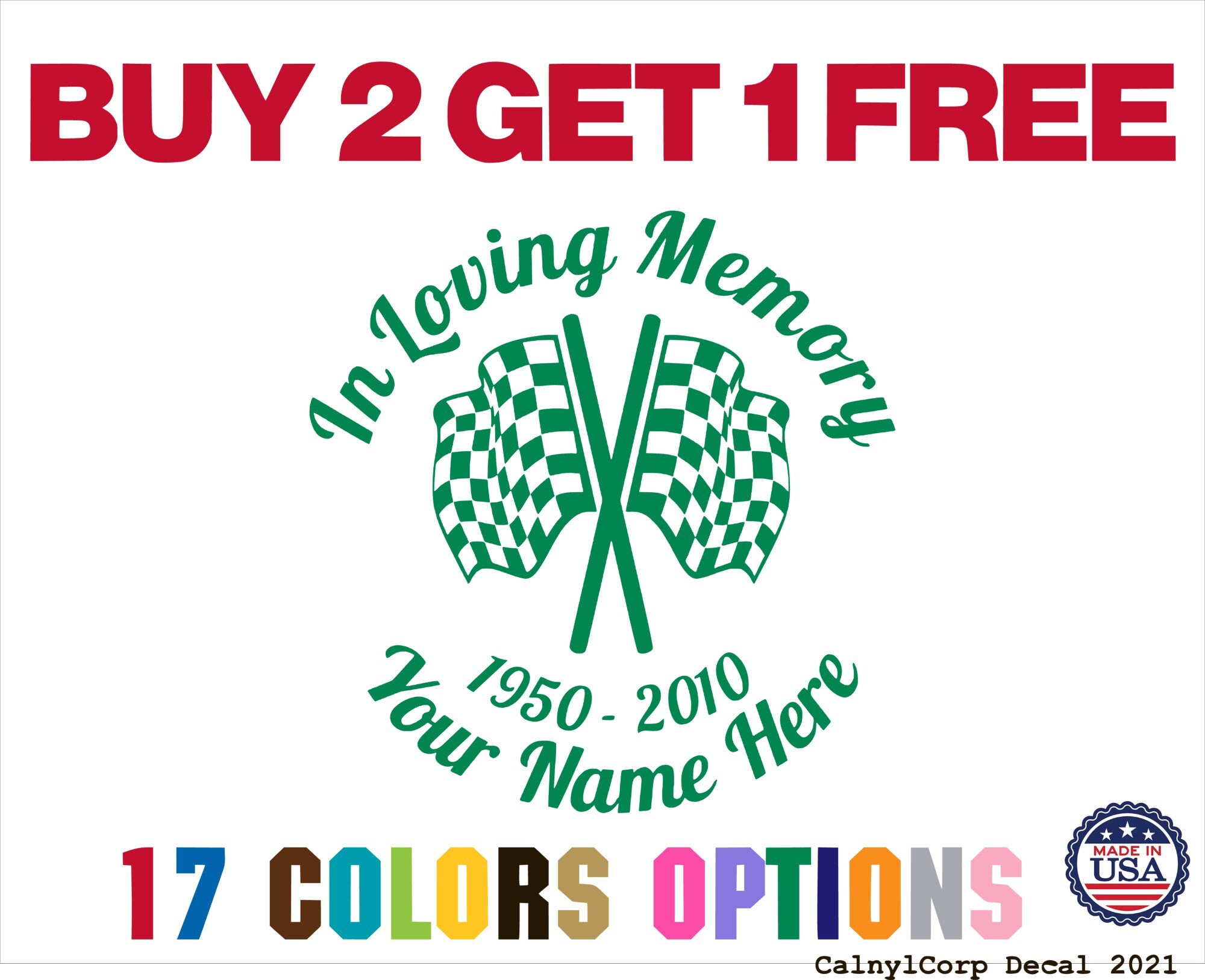In Loving Memory Racing Flags Premium Waterproof Vinyl Decal Stickers ...