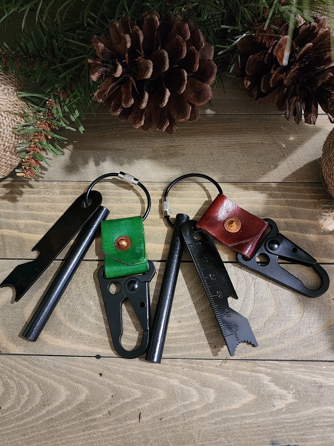 Handmade Leather Fire Starter Sling Clip Keychain. Wilderness Keychain ...