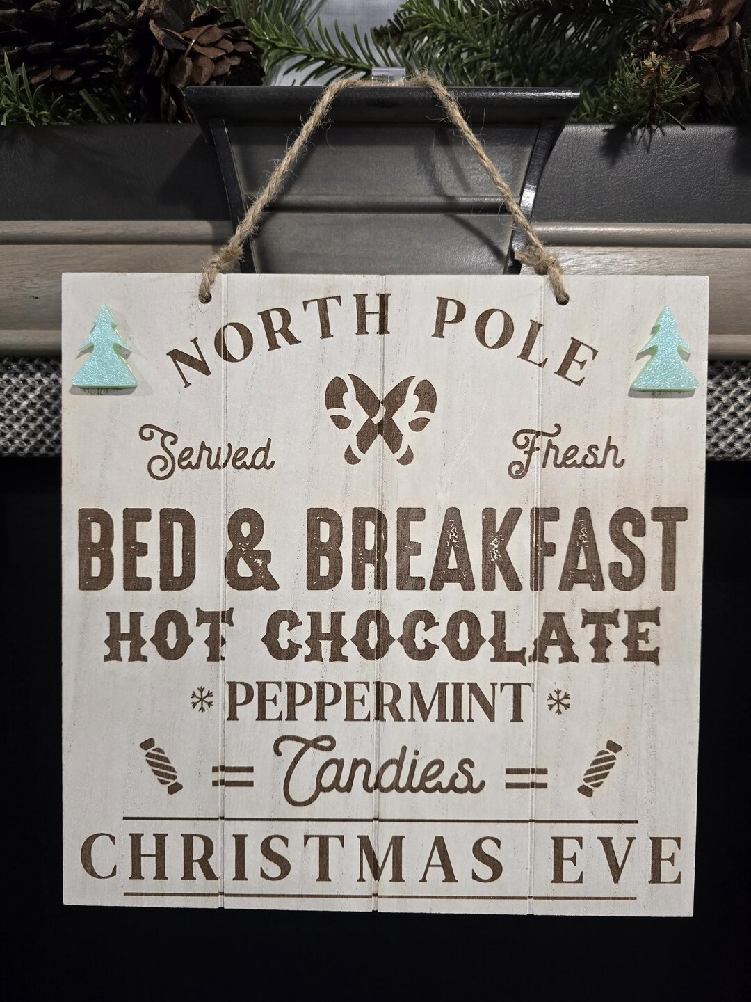 Laser Engraved North Pole Bed & Breakfast Sign: Rustic Christmas Decor ...