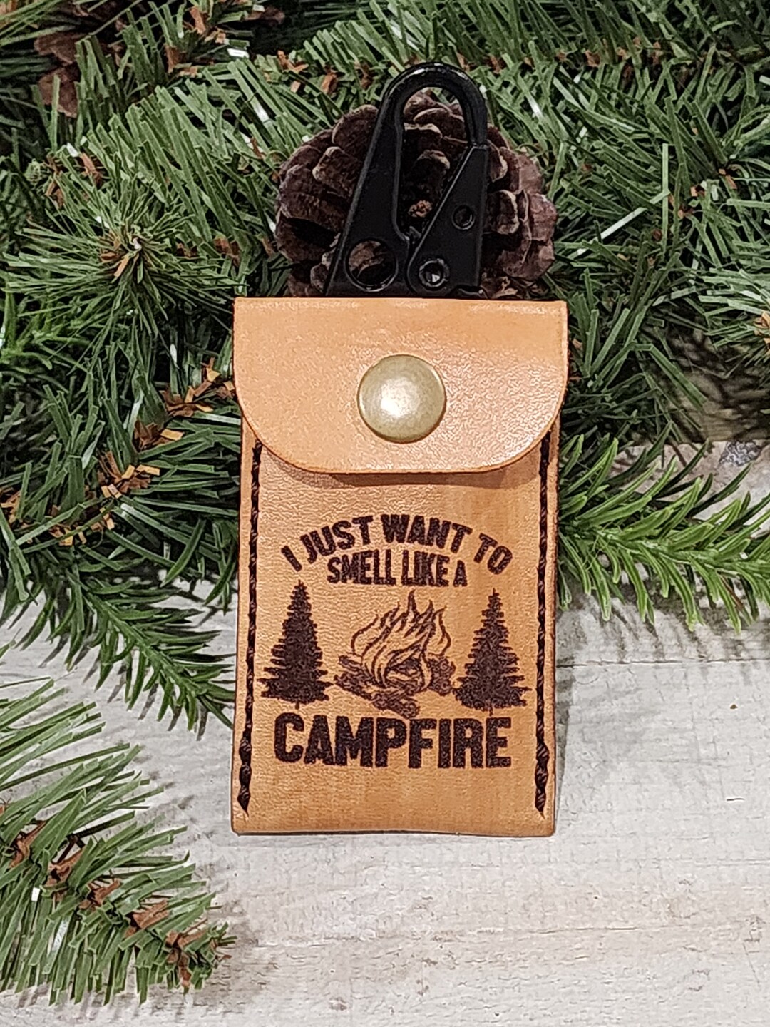 Handmade Leather Snap Closure Engraved Fire Starter Sling Clip Keychain ...