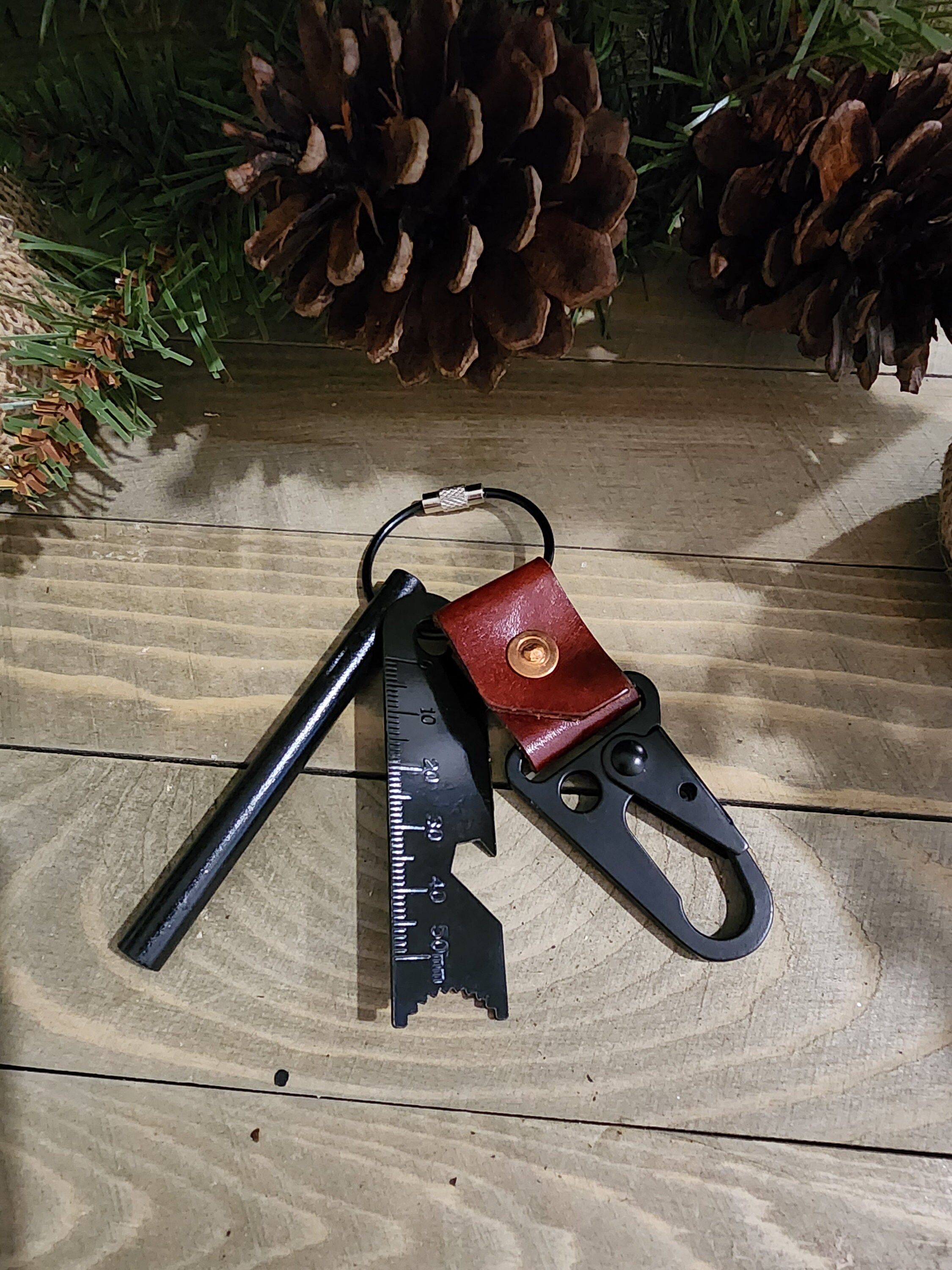 Handmade Leather Fire Starter Sling Clip Keychain. Wilderness Keychain ...