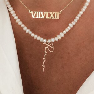Pearl Necklace, Pearls Name Necklace, Vertical Jewelry, Custom Name ...