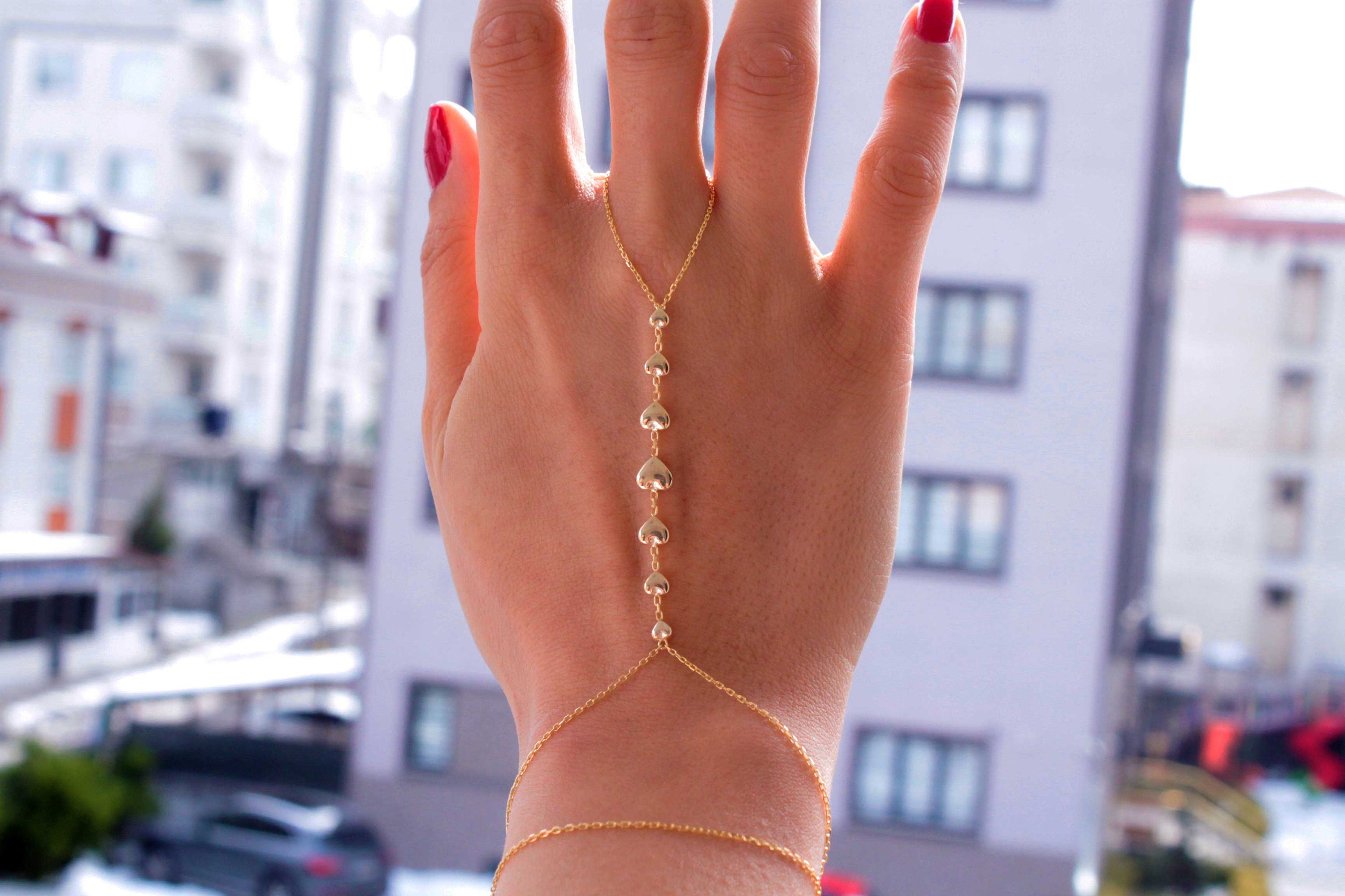 Hand Chain Bracelet Heart Bracelet for Women Adjustable - Etsy