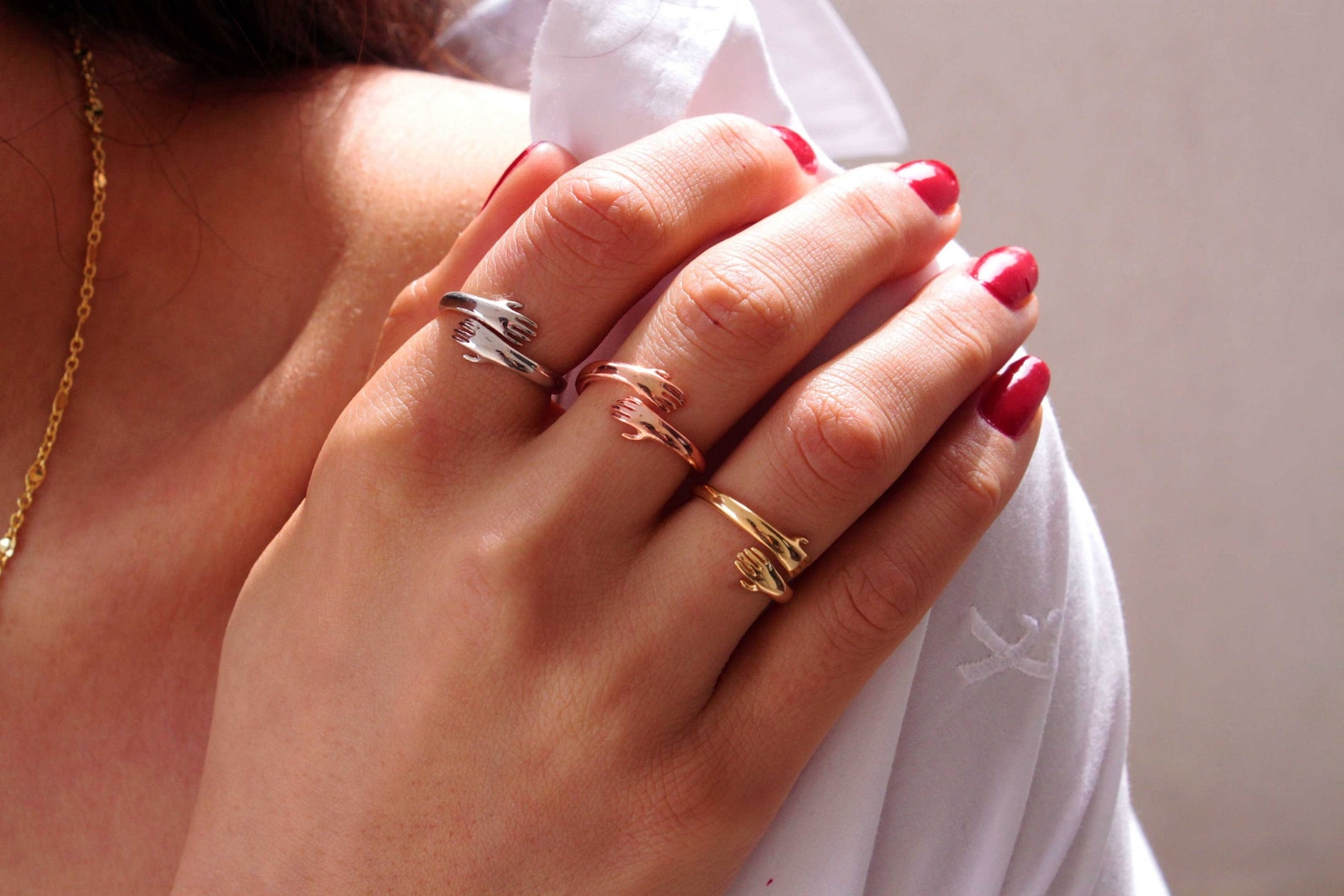 Hug Ring Adjustable Hand Model Rings 925 Silver Minimalist | Etsy