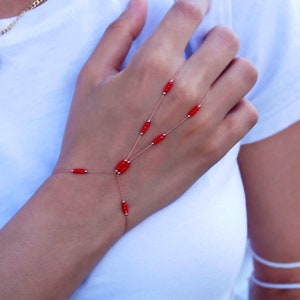 Red Beaded Hand Bracelet, Ethnic Hand Chain Slave,gold Filled Jewelry ...