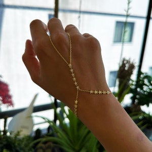 Elegant Gold-plated 925 Silver Star Hand Chain Bracelet – Dainty ...