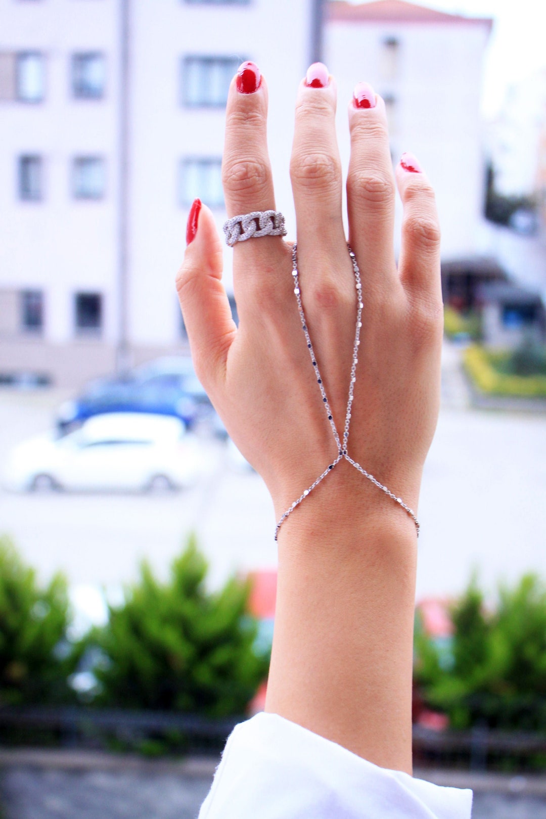 Hand Chain, Silver Hand Chain Bracelet , Hand Chain Slave, Adjustable ...