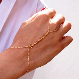 Custom Hand Chain, Name Hand Chain Slave, Adjustable Name Bracelet ...