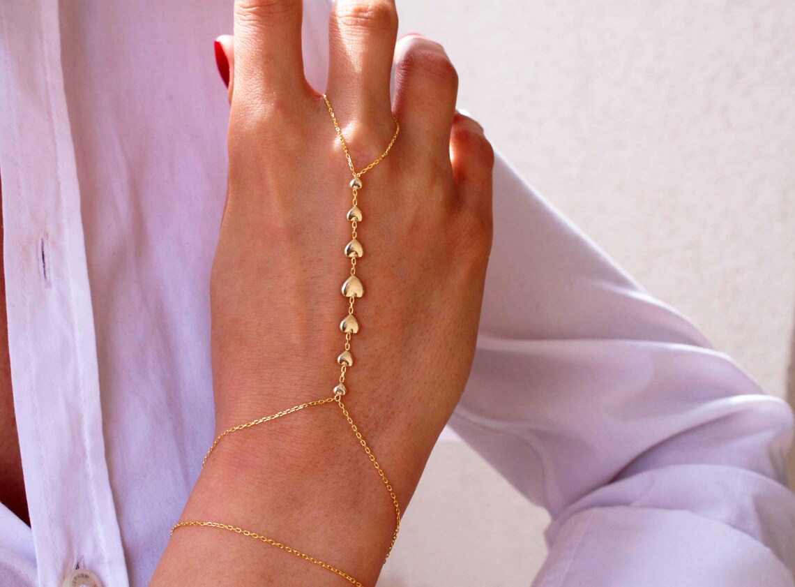 Hand Chain Bracelet Heart Bracelet for Women Adjustable - Etsy