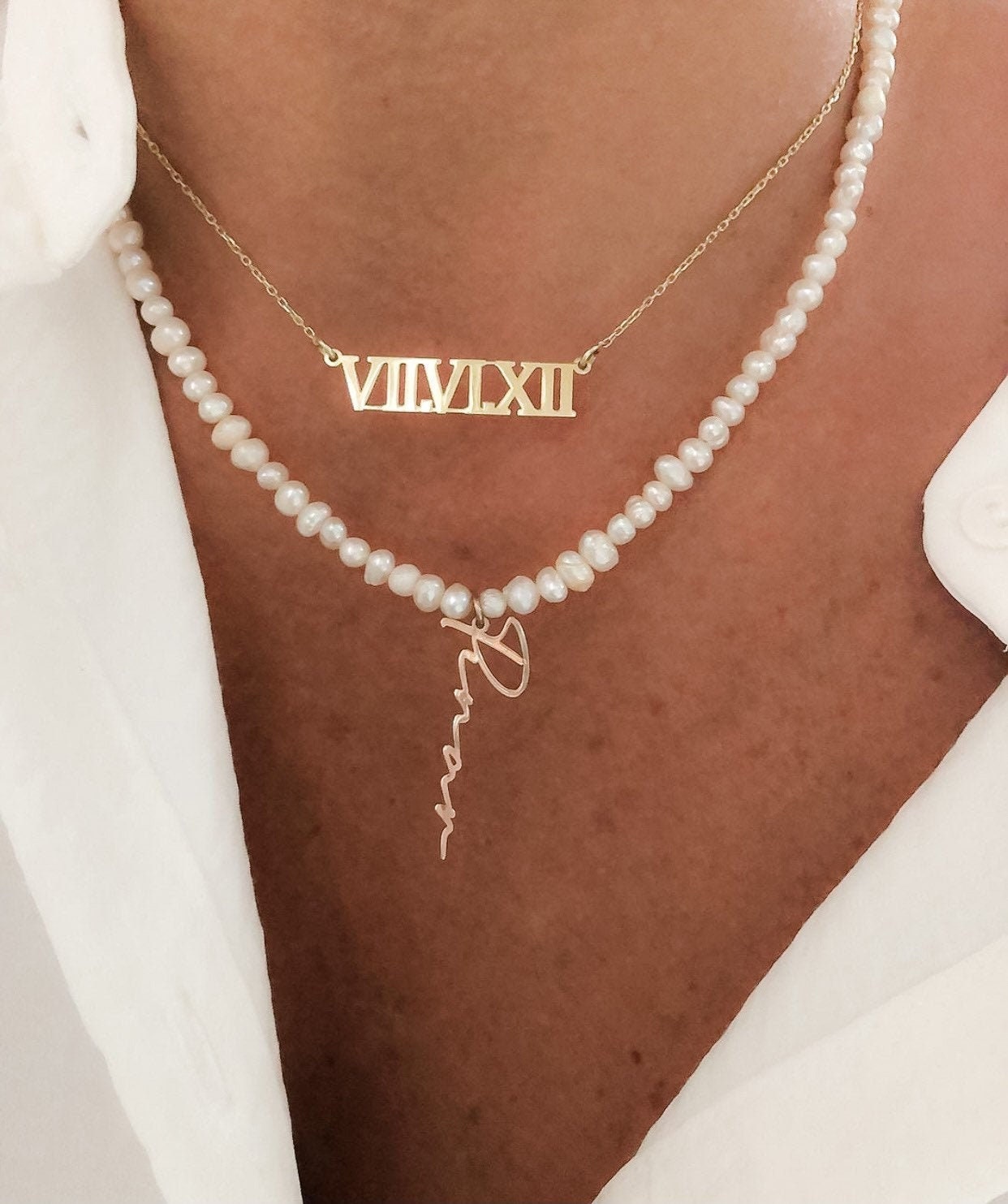 Pearl Necklace Pearls Name Necklace Vertical Jewelry Custom - Etsy