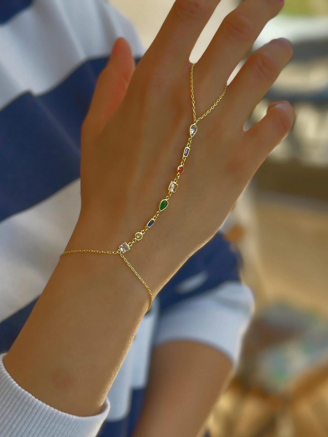 925 Sterling Silver Hand Chain Bracelet: Colorful Gemstone Jewelry - Etsy