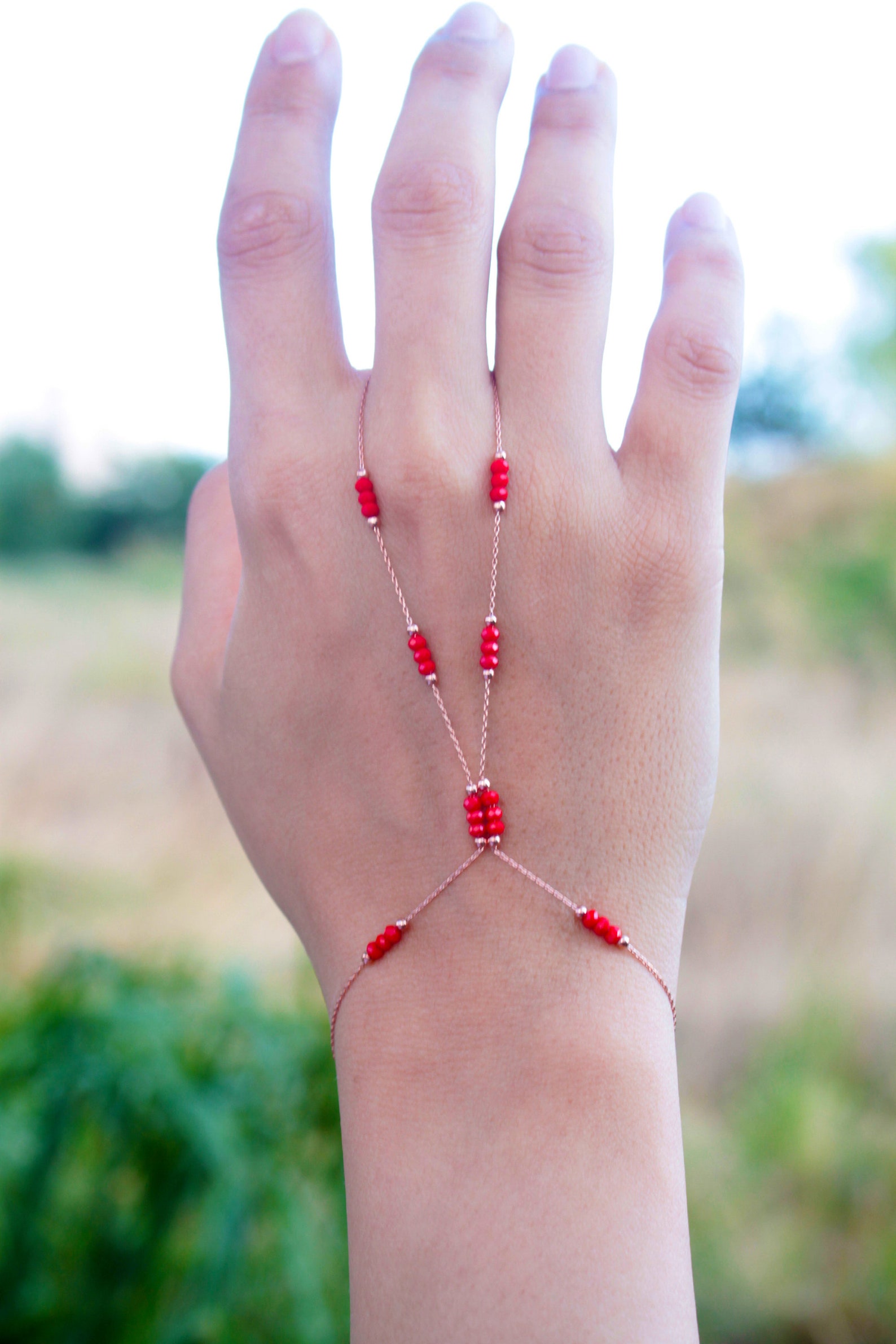 Red Beaded Hand Bracelet, Ethnic Hand Chain Slave,gold Filled Jewelry ...